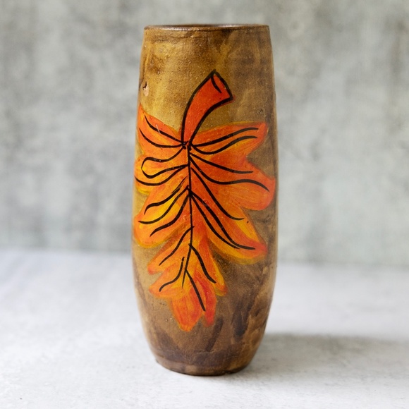 Accents | Orange Oak Leaf Pottery Vase Painted Glazed Handmade | Poshmark
